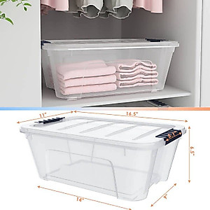 Giantex 12 Pack Storage Bins with Lids, 12.7 Qt. Storage Box, Stackable & Nestable Shoe Box, Tote Boxes, Closet Organization Container with Secure Latching Buckles, Classroom Art Supplies Storage, Clear