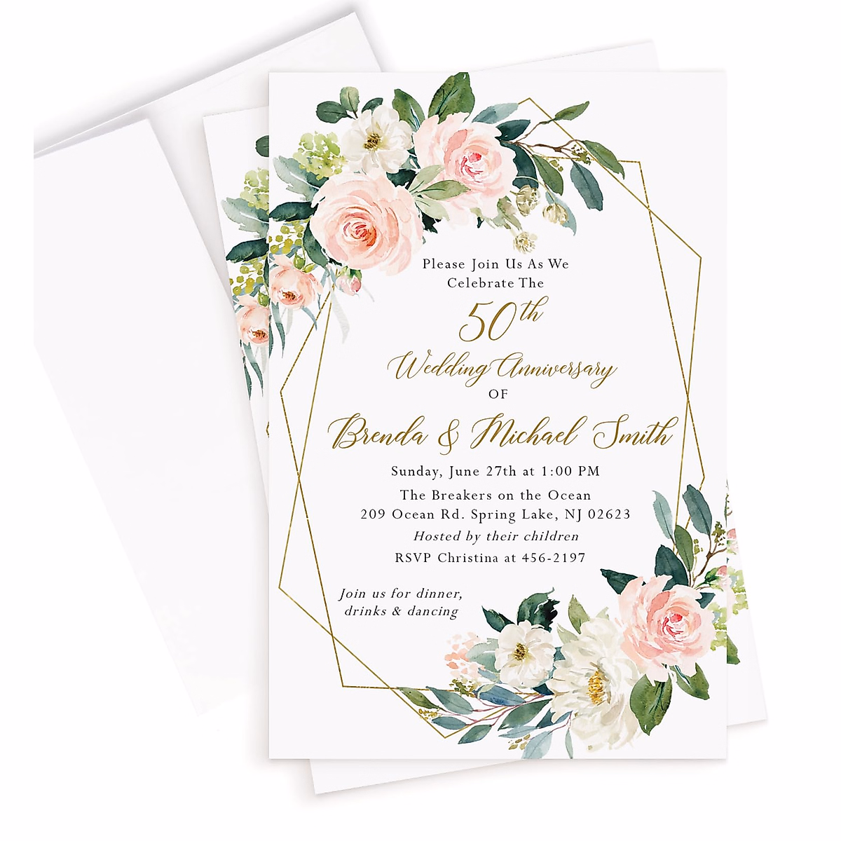 All Ewired Up Anniversary Invitations and Envelopes, Blush Pale Pink Floral Invites with Greenery, Elegant and Modern Bridal Shower Invites, 50th 25th 60th Personalized