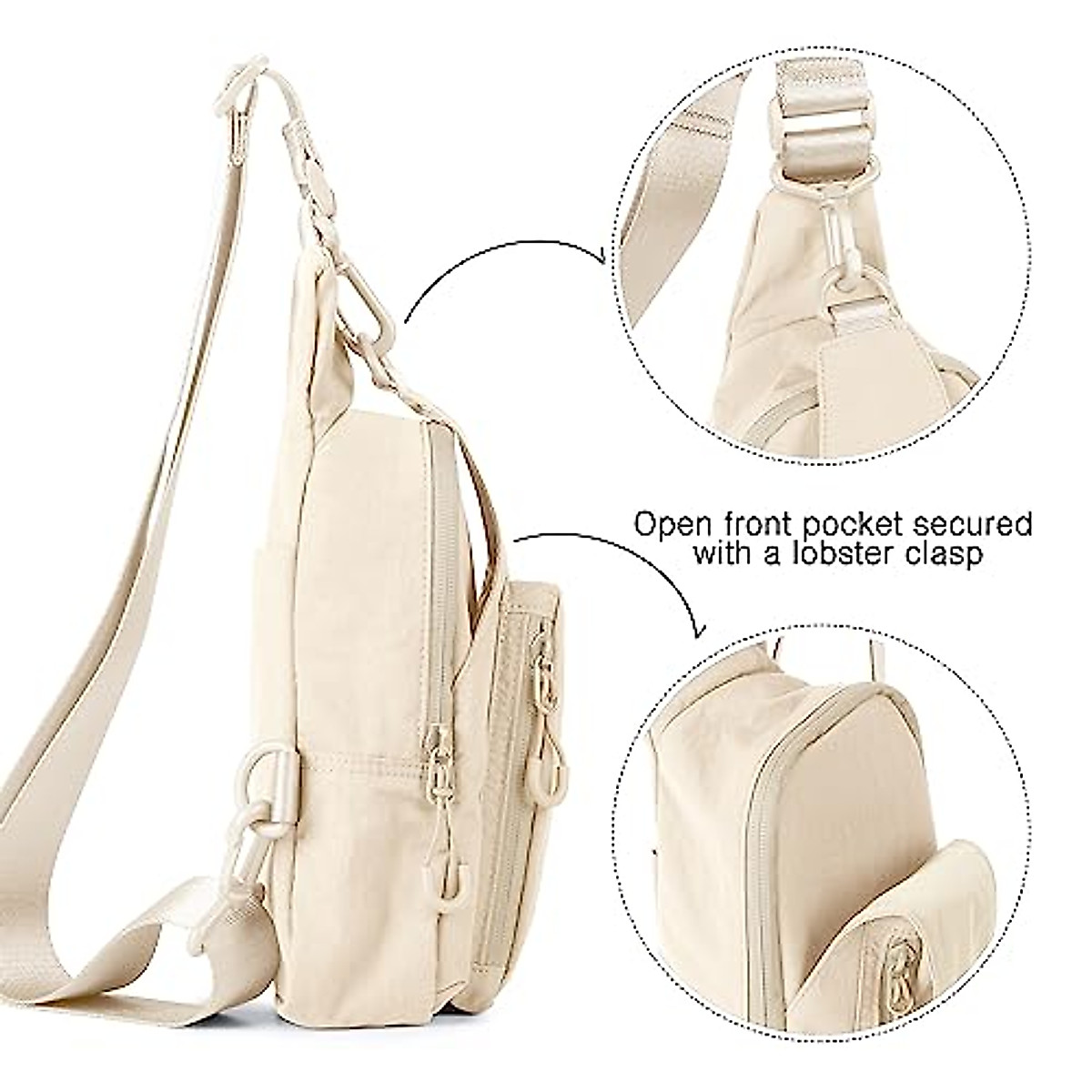 ASLABCREW Sling Bag with Adjustable Strap, Crossbody Daypack Chest Bag Small Backpack for Hiking Traveling, Ivory