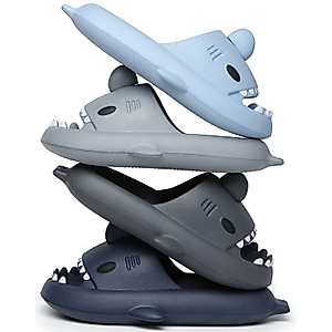 Men's and Women's Shark Slides Cloud Slippers Summer Novelty Open Toe Slide Sandals Anti-Slip Beach Pool Shower Shoes with Cushioned Thick Sole, Blue, 11-12 Women/9.5-10 Men