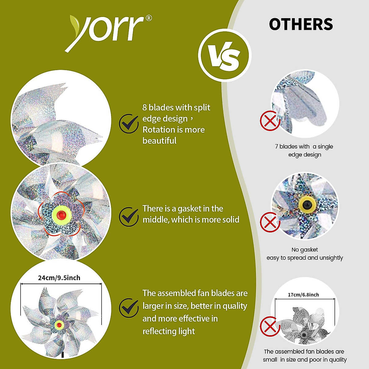 12Pack Pinwheels for Yard and Garden, Reflective Pinwheels to Scare Birds Away, Sparkly Sliver Pin Wheels with Bird Scare Tape for Outside (Pack of 12)