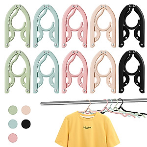 10 Pcs Travel Foldable Hangers - 2024 Update Portable Plastic Hanger,Travel Accessories Essentials Must Haves,Clothes Drying Rack,Folding Hanger for Traveling Camping Flying RV Cruise Suitcase Mix