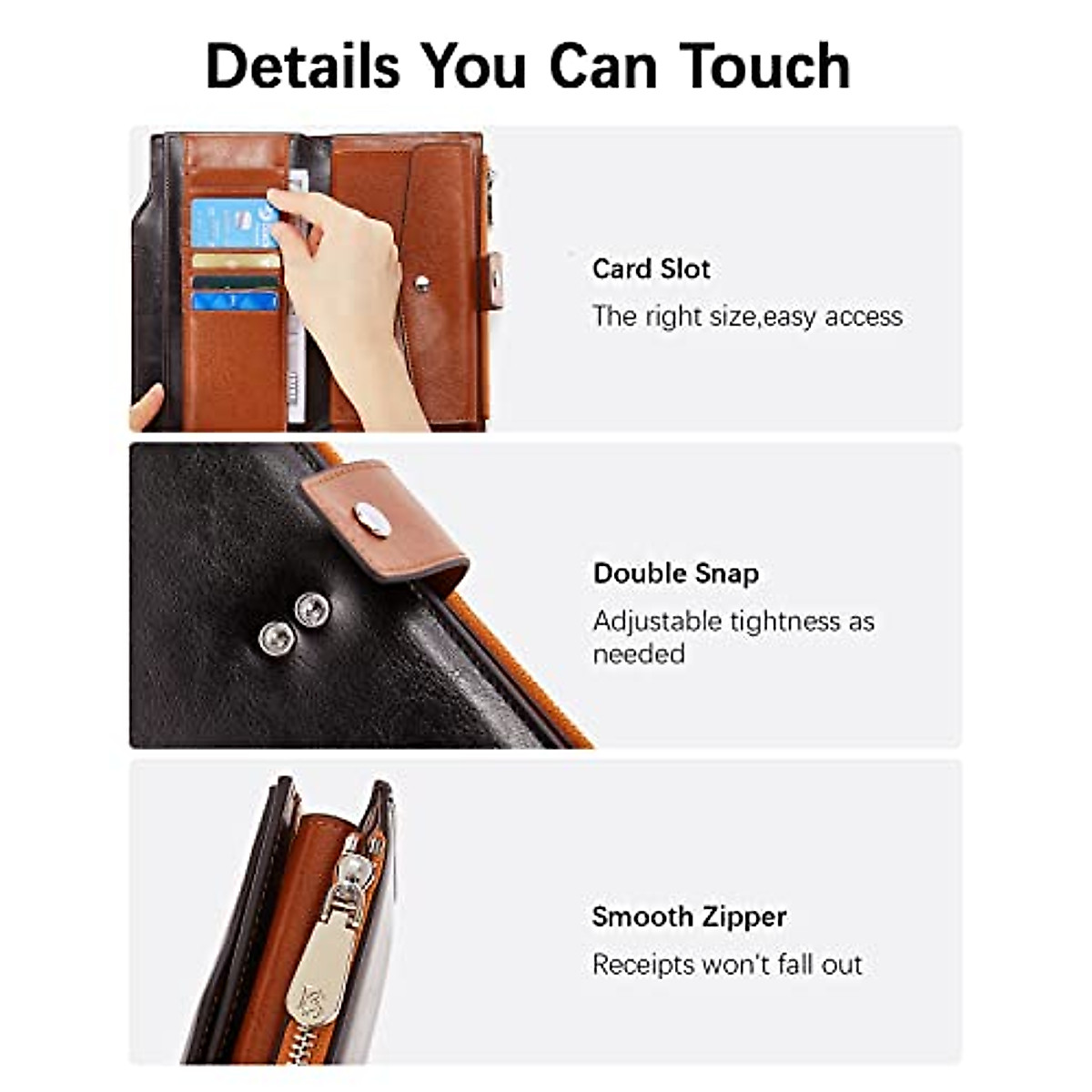 BOSTANTEN Leather Laptop Backpack Purses Casual College Casual Bags Daypack Black and Womens Leather Wallets RFID Blocking Large Capacity Credit Card Holder Phone Clutch Black with Brown