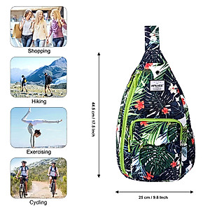 HAWEE Rope Sling Bag for Women Men Casual Cross Body Daypack Backpack Adjustable Strap with Side Pocket Anti-theft for Travel/Sport, Green Leaf