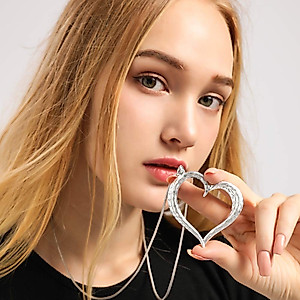 welbijoux Necklaces for Women Heart Pendant Sweater Layered Y Statement Bohemian Silver Chain Necklace with Gifts Box Jewelry (Silver)