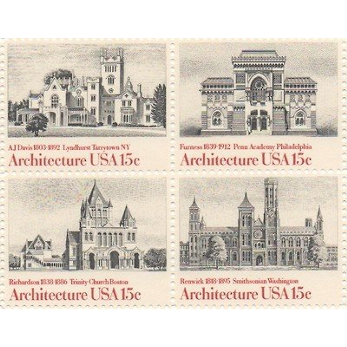 American Architecture Series Set of 4 x 15 Cent US Postage Stamps Scot 1838-41