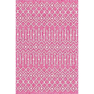 Unique Loom Outdoor Trellis Collection Area Rug - Tribal Trellis (4' 1" x 6' 1" Rectangle, Fuschia/ Gray)