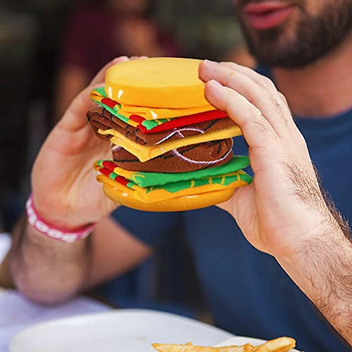 Funny Burger Socks Box for Men Women Teen Boys - Funny Gifts Hamburger Fun Novelty Funky Crazy Silly Cool Cute Food Socks-Valentines Day Birthday Gag Chirstmas Gifts Stocking Stuffers(L,2 pairs)