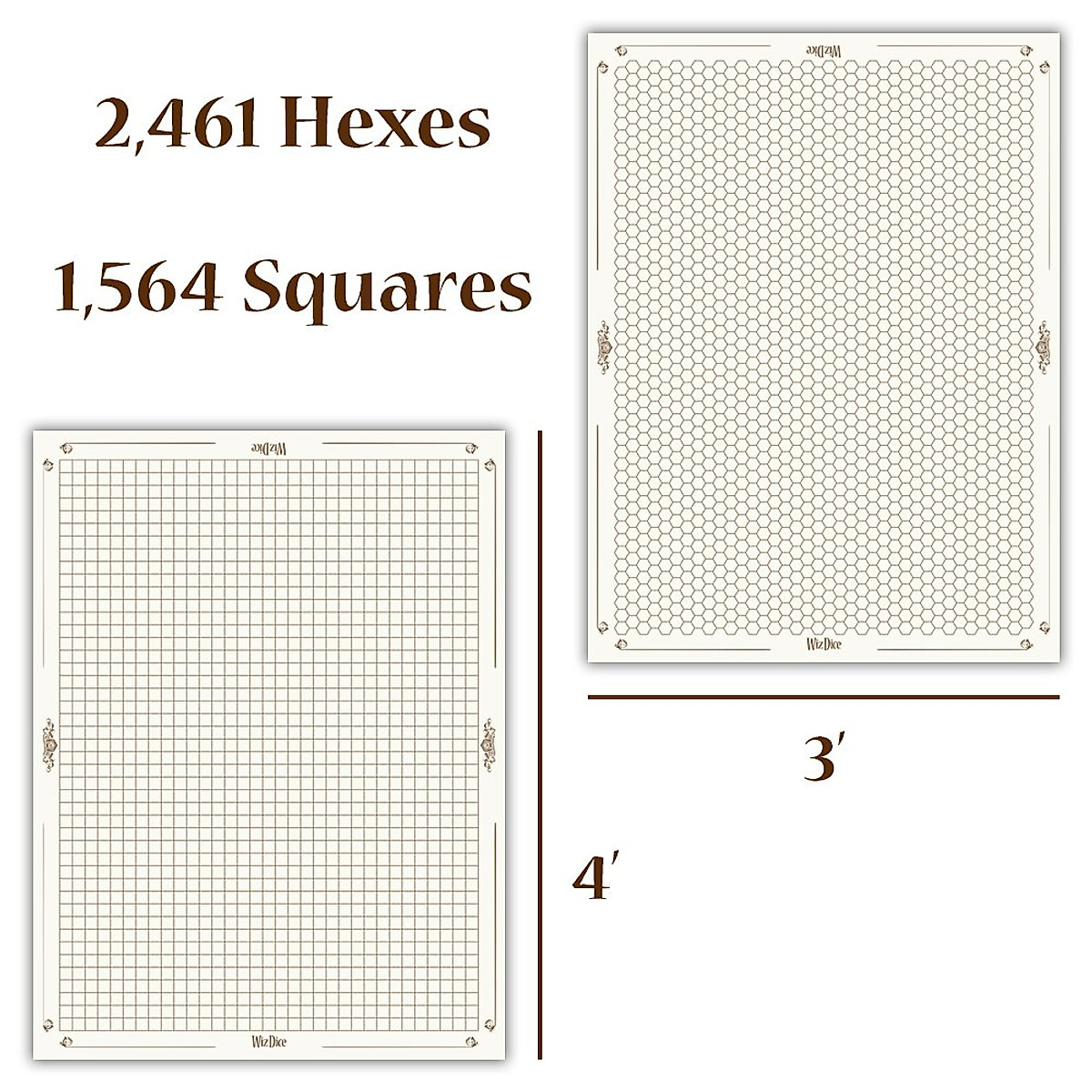 48" x 36" Reversible Vinyl Gaming Mat | Role Playing Games Grand Campaigner | 1” Squares & Hexes for Tabletop RPG Gaming Miniatures
