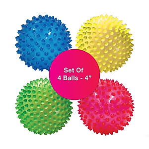 Edushape Sensory Balls for Baby - 4” Transparent Color Baby Balls That Help Enhance Gross Motor Skills for Kids Aged 6 Months and Up - Pack of 4 Vibrant Colorful and Unique Textured Balls for Baby