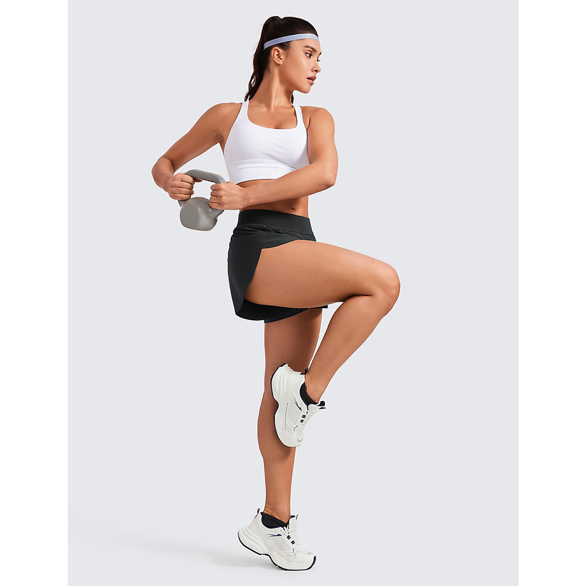 CRZ YOGA Mid Waisted Dolphin Athletic Shorts for Women Lightweight High Split Gym Workout Shorts with Liner Quick Dry Black Large