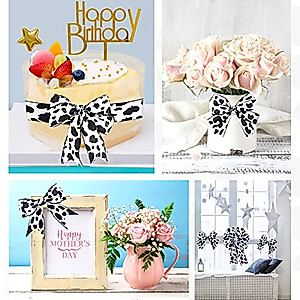 3 Rolls Wired Cow Grosgrain Ribbon, 15 Yards Wired Cow Print Ribbon Black and White Ribbon Animal Print Ribbon, Cow Spot Pattern Ribbon, Animal Print Ribbon for Wreath Bow DIY Crafts Party Decoration