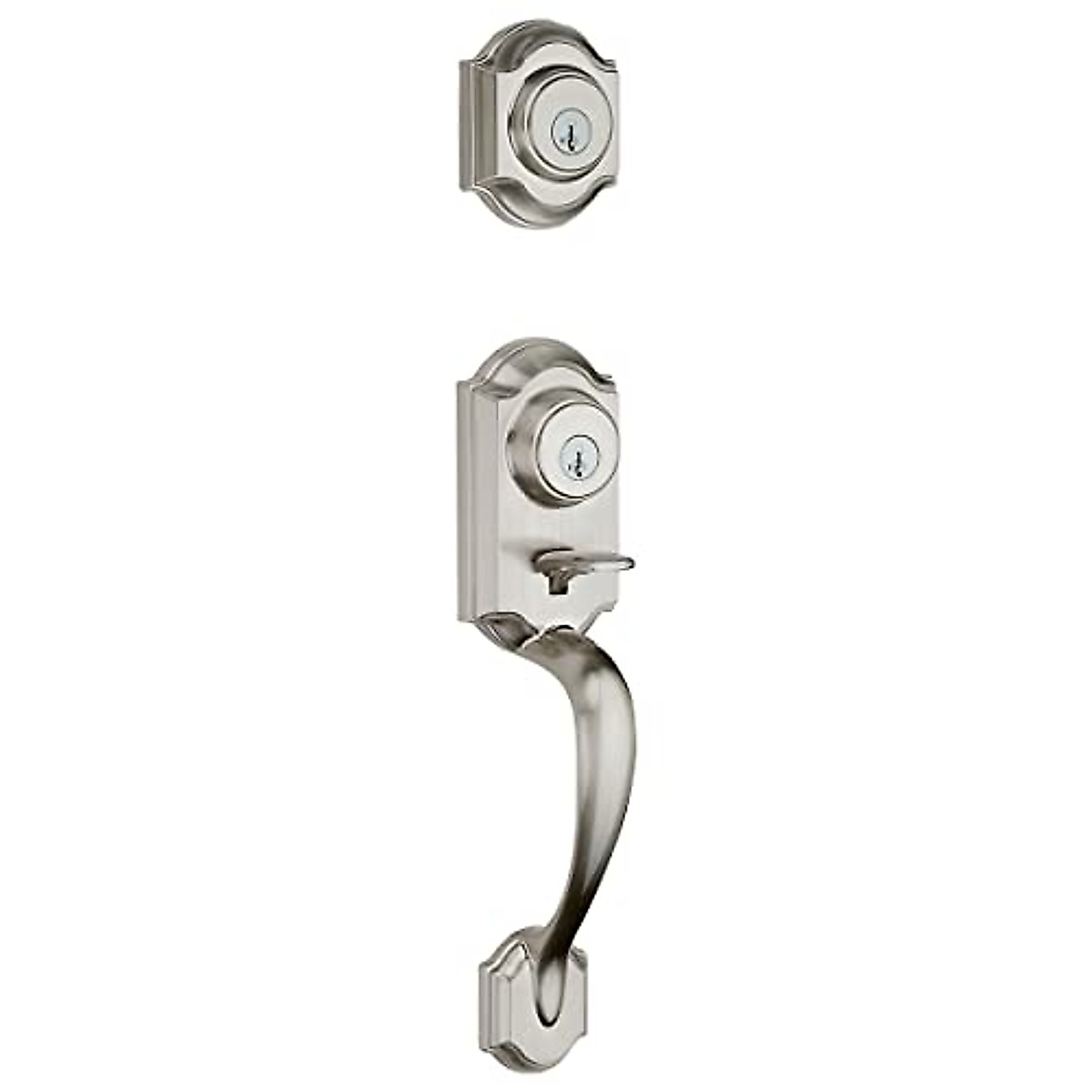 Kwikset 553MNH LIP 15 SMT RCAL 95530-021 Montara Single Cylinder Exterior Only Handleset Featuring SmartKey in Satin Nickel