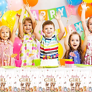 Oudain 3 Pieces Woodland Plastic Tablecloth Woodland Baby Shower Tablecloth Decorations, Woodland Creatures Table Covers for Rectangle Tables Girl Party Supplies Favors, 54 x 108 Inch