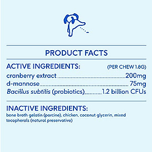 Native Pet Dog UTI Treatment - Cranberry Chews for Dogs and Cat UTI - Bladder Control for Dogs - Dog Urinary Tract Infection Treatment - UTI Medicine for Dogs - Dog Cranberry Supplement - 60 Chews