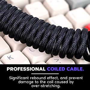 EPOMAKER Mix 1.8m Coiled Keyboard Cable, USB C to USB A TPU Cable for Mechanical Gaming Keyboard, with Detachable Metal Aviator for Custom Keyboard, Black