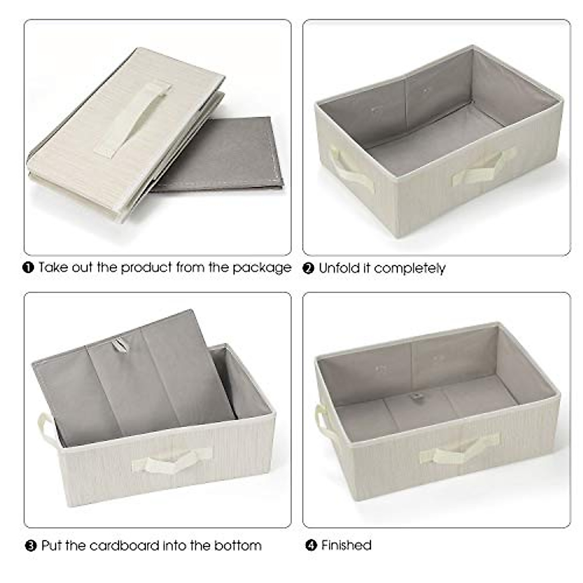AILINA 3 Packs Large Fabric Storage Bins, Foldable Beige Storage Baskets for Shelves, Decorative Organizing Baskets with Double Handles for Bathroom Baby Cloth Nursery, 15 x 10.4 x 5.4 inch