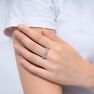 Amazon Essentials Rhodium Plated Sterling Silver Stacking Ring Set of 3 Size 9, Silver