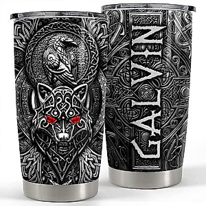 Personalized Wolf Tumblers Viking 20oz 30oz Tumbler with Lid Gift for Men Dad Son Father Husband Christmas Birthday