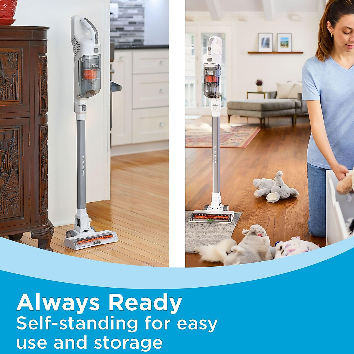 BLACK+DECKER POWERSERIES+ 20V MAX Cordless Stick Vacuum with LED Floor Lights, Lightweight, Multi-Surface (BHFEA520J) , White