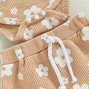 LIOMENGZI Newborn Baby Boy Girl Summer Clothes Outfits Set Fly Sleeve Solid Romper Tops Drawstring Short Headband Clothes Set (Light Khaki, 0-3 Months)