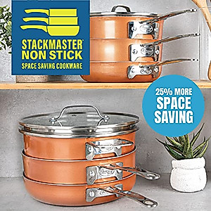 Gotham Steel Stackmaster Nonstick Pots & Pans Set, 17 Piece Stackable Cookware Set, As Seen on TV Cookware, Space Saving Cookware, Copper Pots & Pans Set, PFOA Free, Oven & Dishwasher Safe 2021 Model
