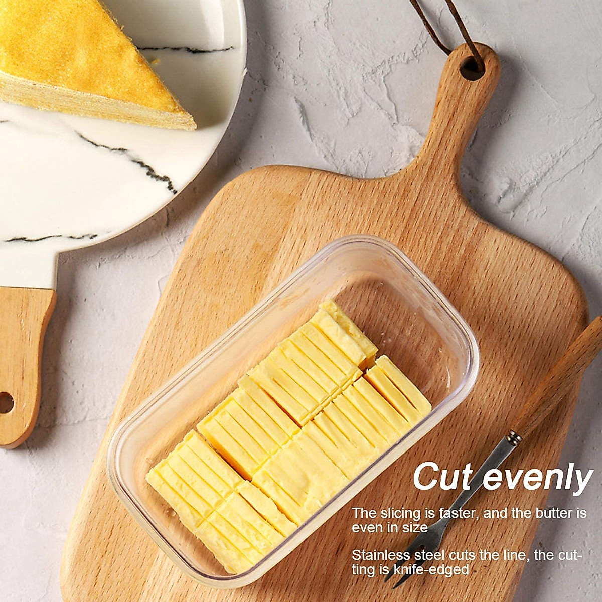 Butter Cutting Box, Butter Block Dish with Lid and Butter Cutter Net Rectangular Storage Box Kitchen Tool, 6.6 X 3.7 X 3.7in