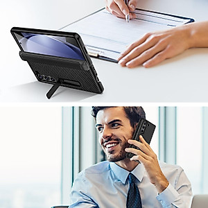 Ruky for Galaxy Z Fold 5 Case, with Magnetic Kickstand and Hinge Protection, Full Body Case Built-in Screen Protector, PU Leather Phone Case for Samsung Galaxy Z Fold 5, Carbon Fiber