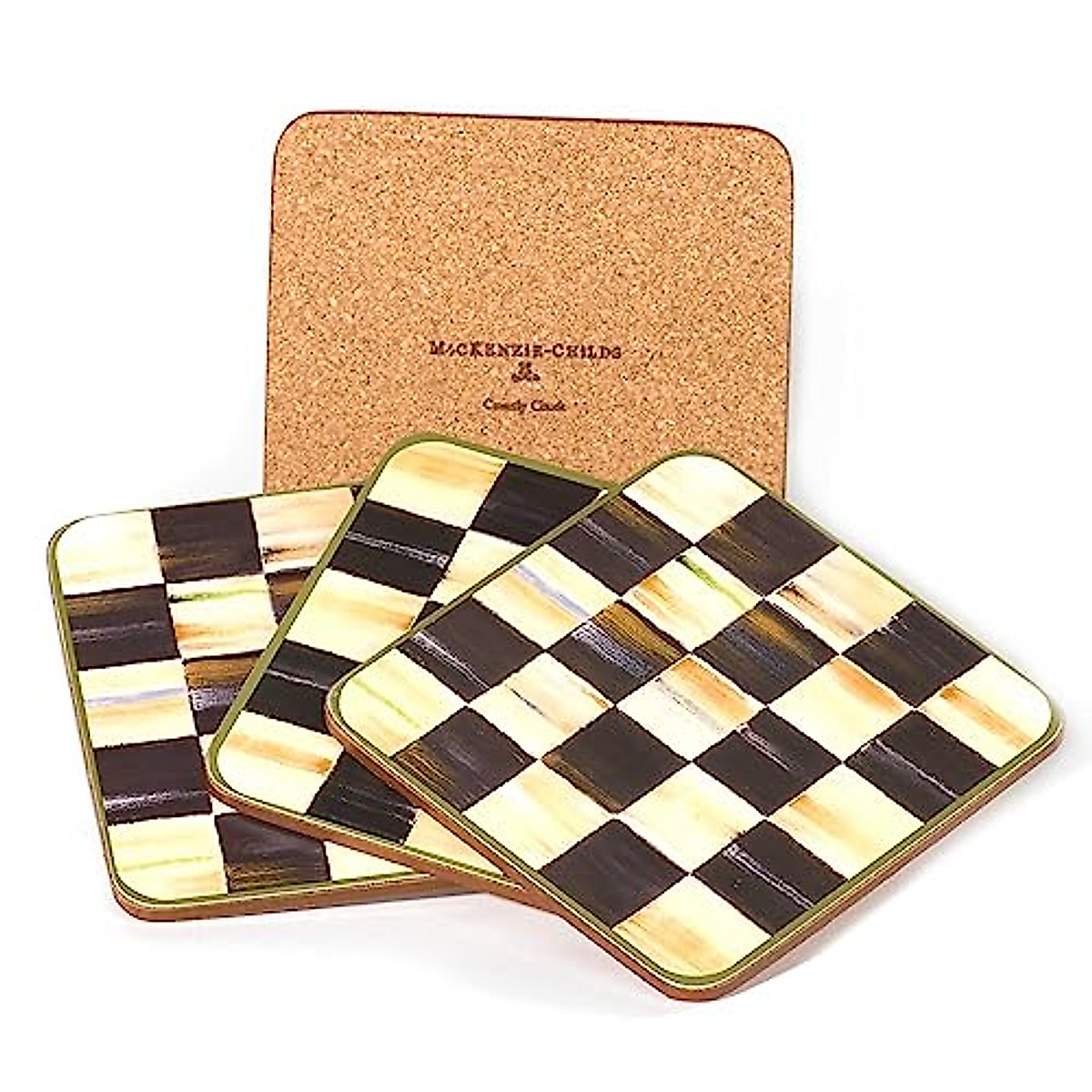 MacKenzie-Childs Drink Coasters, Bar Set and Housewarming Gift, Courtly Check, Square, Set of 4