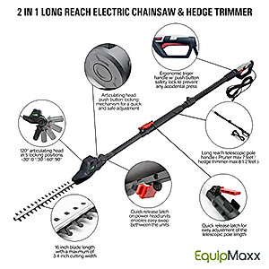 EQUIPMAXX Long Reach 2 in 1 Electric (Corded) Pole Hedge Trimmer & Chainsaw, Telescopic Extension Pole Tool for Garden Pruning and Branch Cutting (Extends to 7 1/2 Feet)