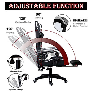 anjsindra Gaming Chair with Footrest Ergonomic Video Game Chairs Adjustable Headrest Lumbar Support High Back PU Leather Racing Style Office Computer Chair for Adults (Black+White)