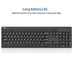 Arteck 2.4G Wireless Keyboard Ultra Slim Full Size Keyboard with Numeric Keypad and Media Hotkey for Computer/Desktop/PC/Laptop/Surface/Smart TV and Windows 11/10/ 8/7
