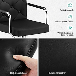 VECELO Bar Stools, Adjustable Bar Stools Set of 2, Counter Height Barstool with Back and Arms, Swivel PU Leather Bar Chairs for Kitchen/Island, Black