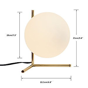 BOKT Mid Century Modern Brass Table Lamp Contemporary Gold Glass Globe Desk Lamp Vintage Bedroom Bedside Reading Lamp Golden Metal Nightstand Lamp for Office Study Room