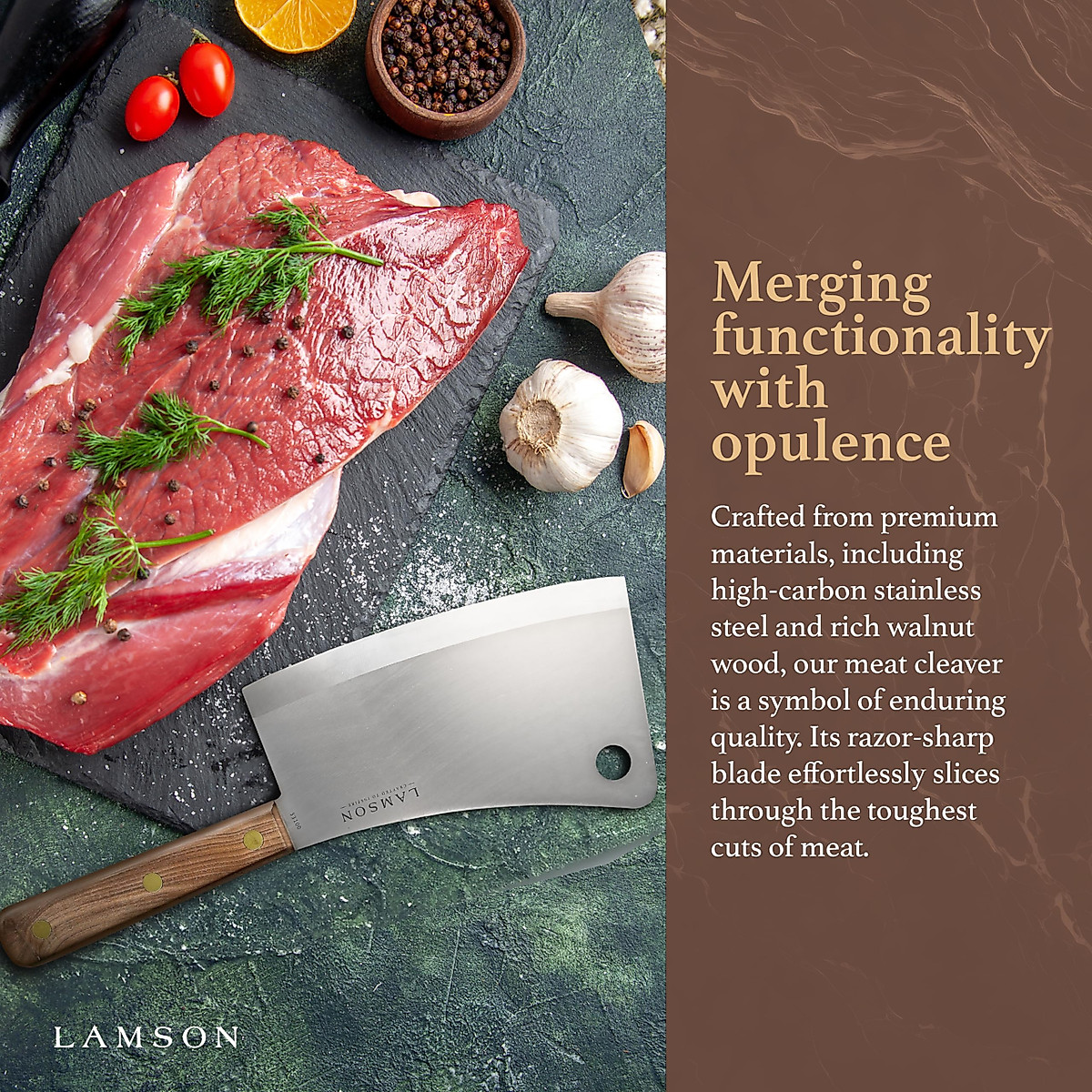 Lamson Meat Cleaver, with Riveted Walnut Handle, Stainless Steel, 12"