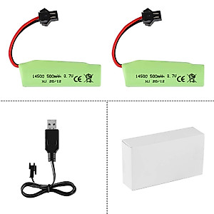 FPVERA Rc Car Battery - 2 Pack 500mah Batteries 3.7V Li-ion Rechargeable for Double Sided Rc Stunt Car RC Trucks Small RC Boat Remote Control Toy Cars E35 DE38 DE40 DE50 with USB