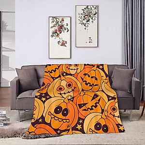 Throw Blanket 40x50 Inch,Happy Halloween Pattern with Scary Orange Pumpkins On Dark Flannel Soft Cozy Fluffy Throw Blankets and Warm Throws for Adults in Couch Sofa Bed 50x40 Inch