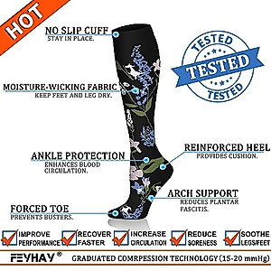 FEYHAY Copper Compression Socks (8 Pairs) 15-20 mmHg is BEST Graduated Athletic & Daily for Men & Women Running Travel