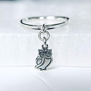 Silver Owl Charm Ring, Smooth or Textured Band, Bird Animal Pet Lovers Gift, Stackable Band, Size 5 6 7 8, Jewelry Inspirations