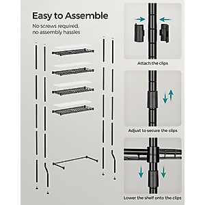 SONGMICS 4 Tier Over The Toilet Storage, Metal Storage Rack, Adjustable Shelves, 4 Hooks, Roll Holder, Space-Saving Bathroom Storage Shelf Organizer, 11.8 x 24.8 x 69.3 Inches, Black UBTS013B01