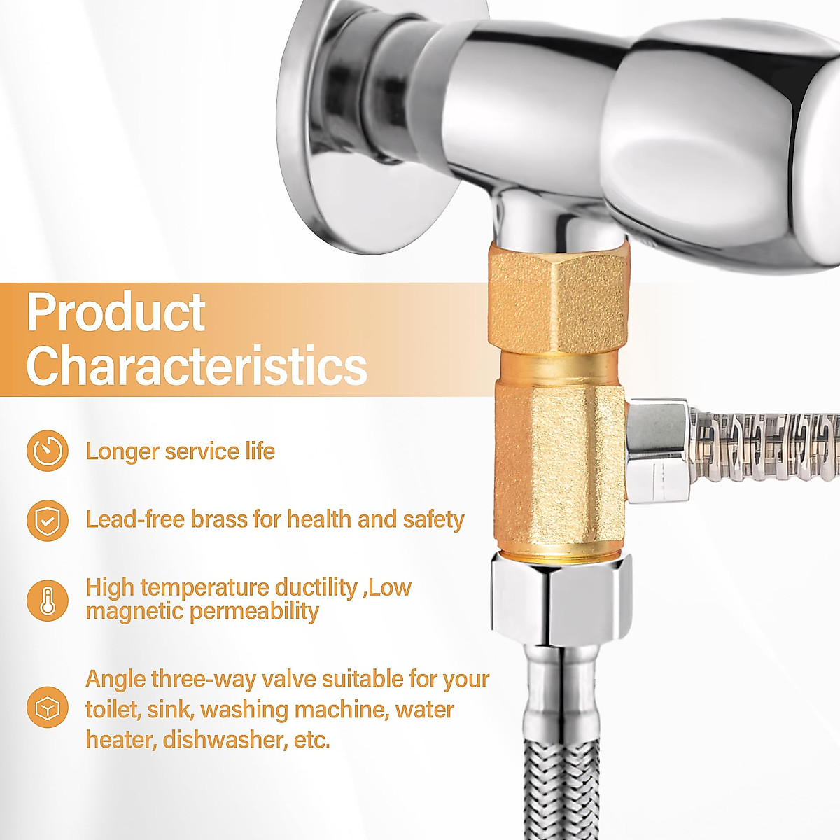 Breezliy Lead-Free Brass Angle Stop Add-A-Tee Valve,3/8-Inch Compression Inlet X 3/8-Inch Compression Outlet X 3/8-Inch Compression Outlet 2 Pack