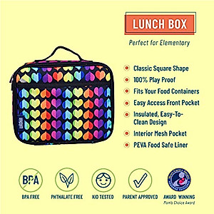 Wildkin Kids Insulated Lunch Box Bag for Boys & Girls, Reusable Kids Lunch Box is Perfect for Elementary, Ideal Size for Packing Hot or Cold Snacks for School & Travel Bento Bags (Rainbow Hearts)