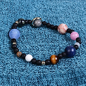 eMeition Miniverse Bracelet, Solar System Bracelet Men Women Natural Stone Planets Galaxy The Eight Planets Guardian Star Saturn Girls Boys Handmade Bracelets