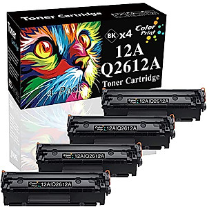 (4-Pack, Black) ColorPrint Compatible Q2612A Toner Cartridge Replacement for HP 12A 2612A Q2612 Work with Laser Jet Pro 1020 1012 1022 1010 1018 1022n 3015 3050 3052 3055 3030 M1005 M1319F Printer