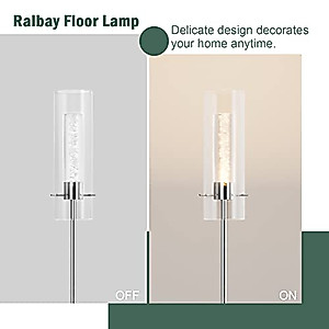 Ralbay Chrome Floor Lamp, Glass LED Floor Lamp Chrome Tall Floor Lamp,Modern Torchiere LED Floor Lamp,Chrome Glass Floor Lamp for Living Room, Silver Slender Glass Standing Lamp for Bedroom