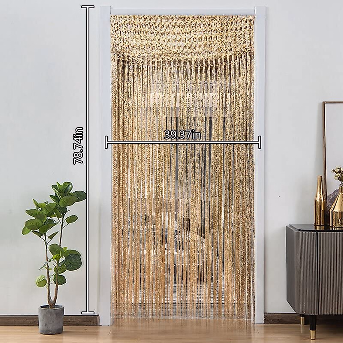DLD String Curtains Beaded Door Curtain,Curtains Panel Divider Window Door Fly Screen for Door Wall and Window Decoration,200cm x 100 cm(200cm*100 cm,Golden)