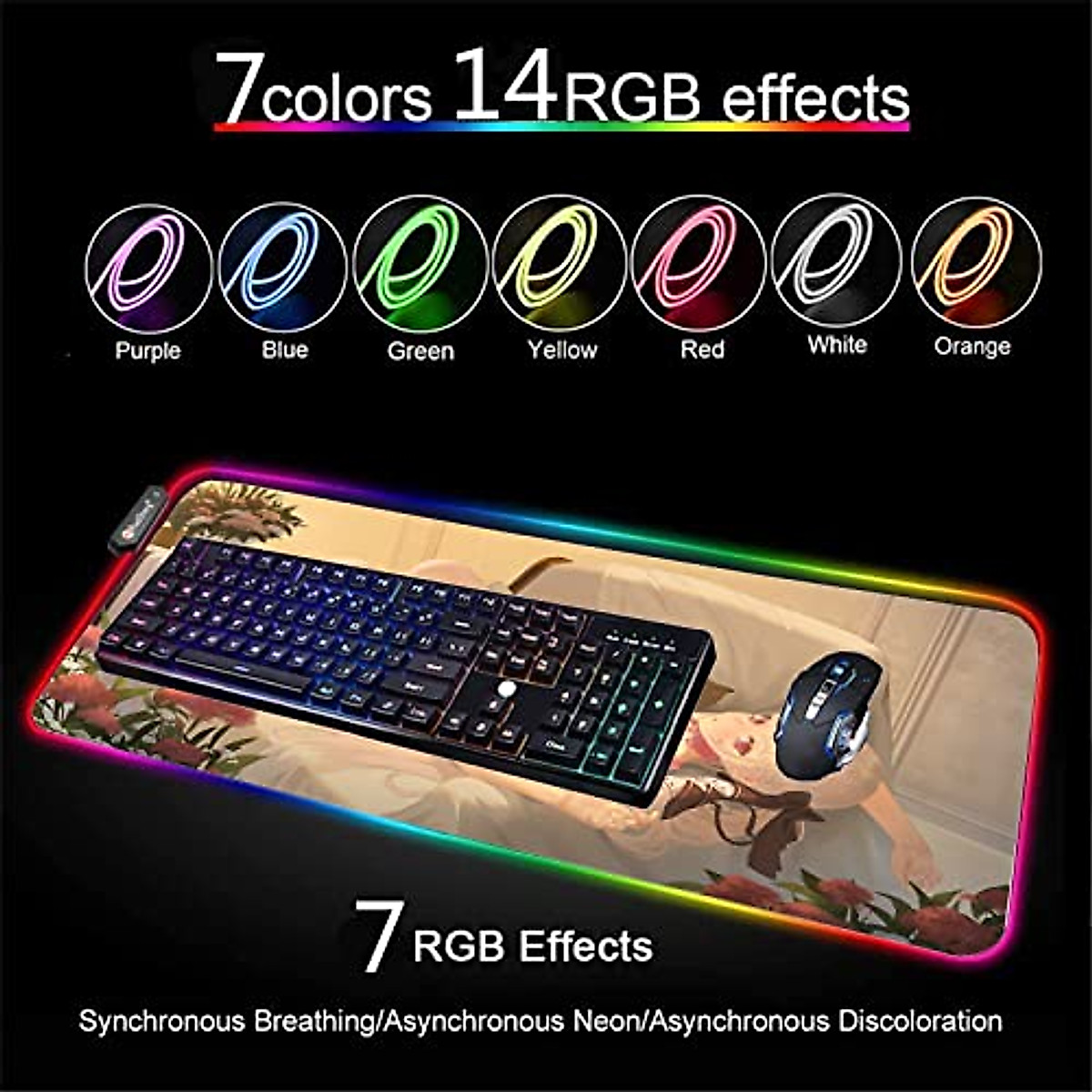Mouse Pads Anime Girl Sexy Butt Mouse Pad RGB LED Mouse Pad Computer Notebook PC Glowing Gaming Accessories Keyboard Carpet Mat 39.37 inch x19.68 inch -A9