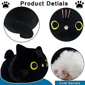 Enhopty 10Inch Black Cat Plush Pillow Cat Stuffed Animal Plushies Cute Kitten Toys Sleeping Hugging Pillow Soft Cushion for Girls Kids Women 1PC (Small)