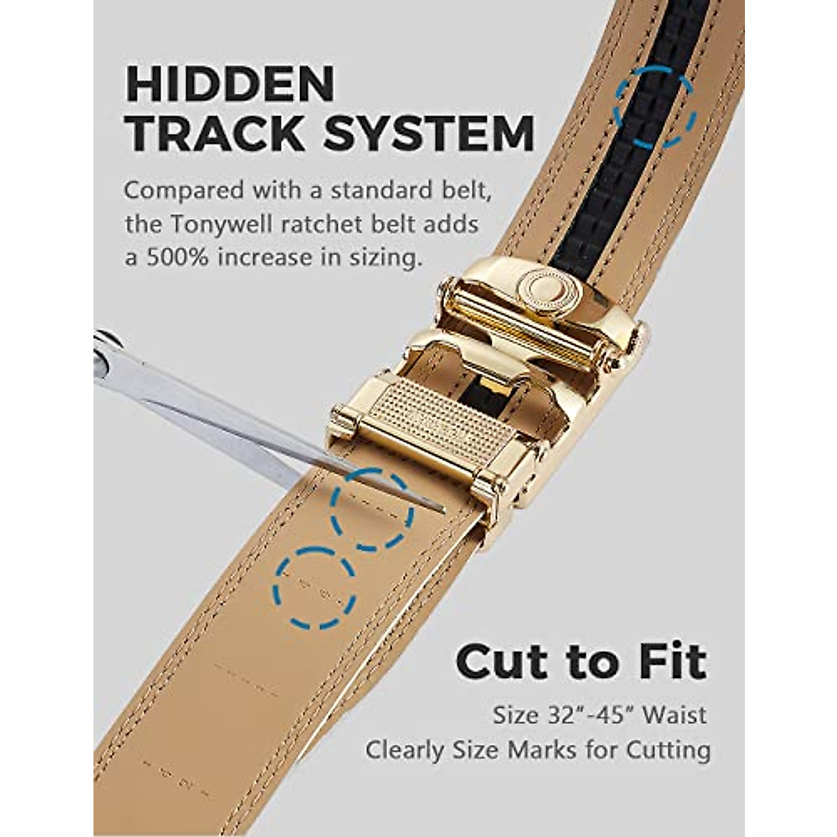 Tonywell White Belt Men, Ratchet Belt Leather Genuine 1.5 Inch Wide for Dress Pants & Jeans