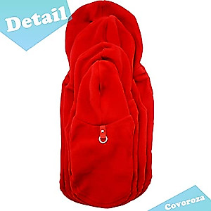 Dog Hoodie Pet Fleece Sweater with Hat Warm Soft Dogs Winter Coat Jacket with Leash Attachment for Small Medium Dogs Red Large